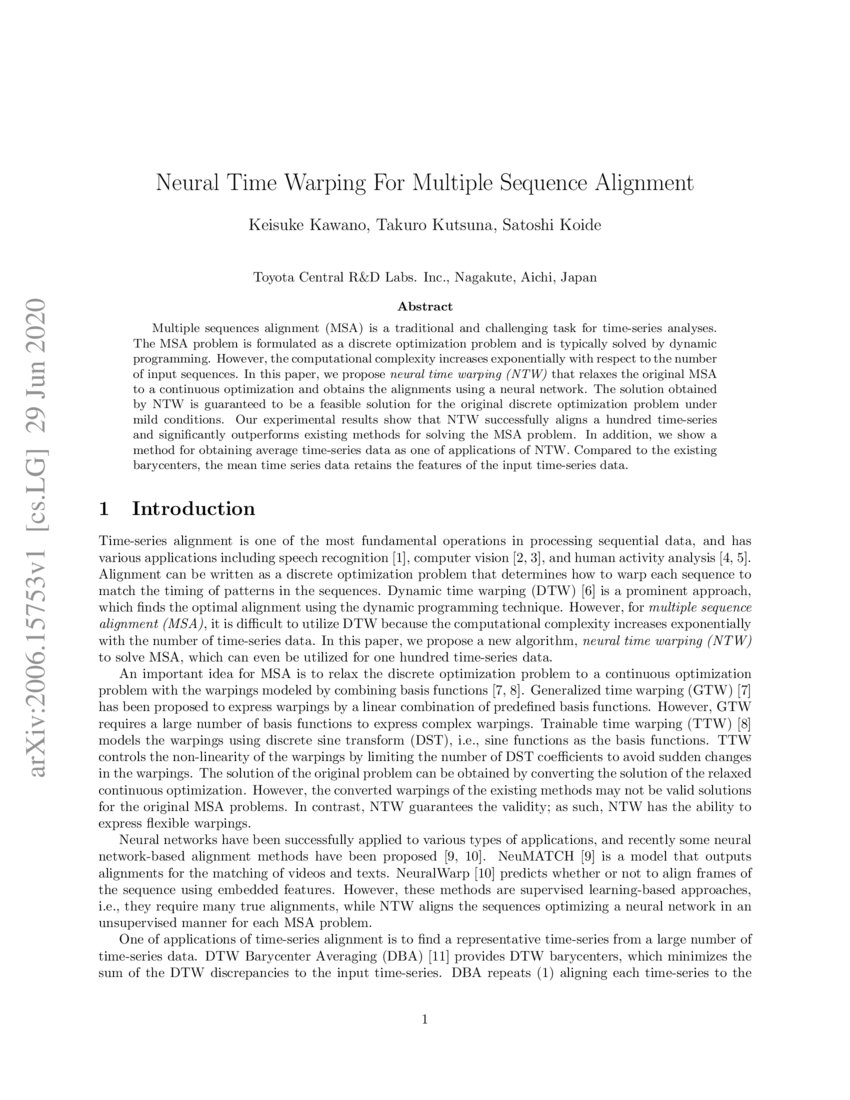 Neural Time Warping For Multiple Sequence Alignment | DeepAI