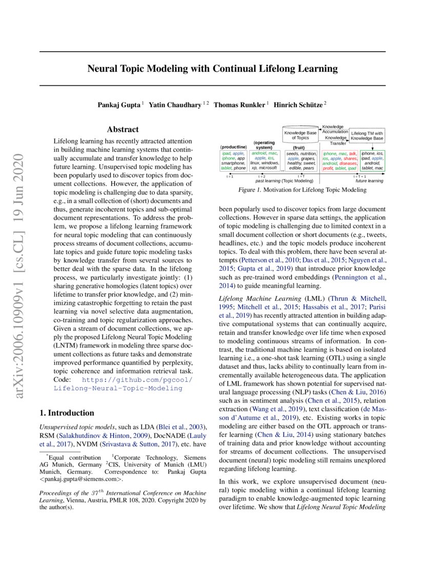 Neural Topic Modeling with Continual Lifelong Learning | DeepAI