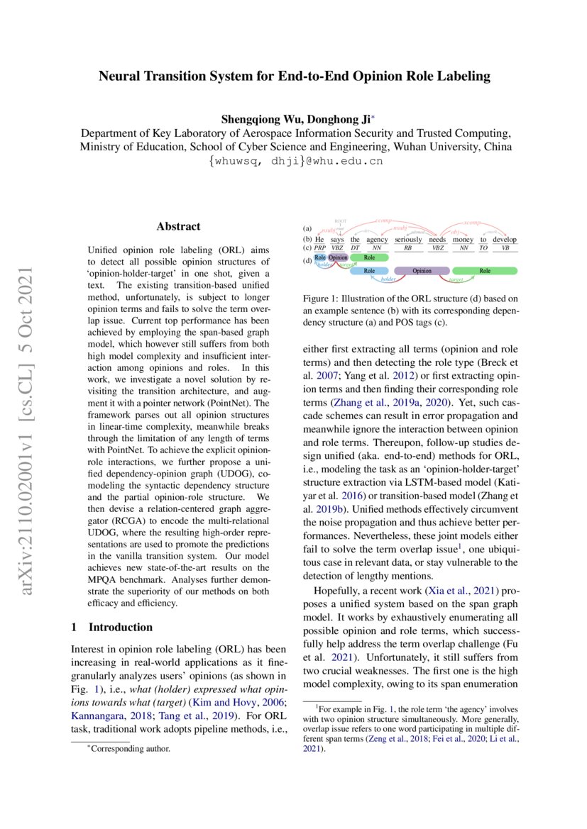 Neural Transition System for End-to-End Opinion Role Labeling | DeepAI