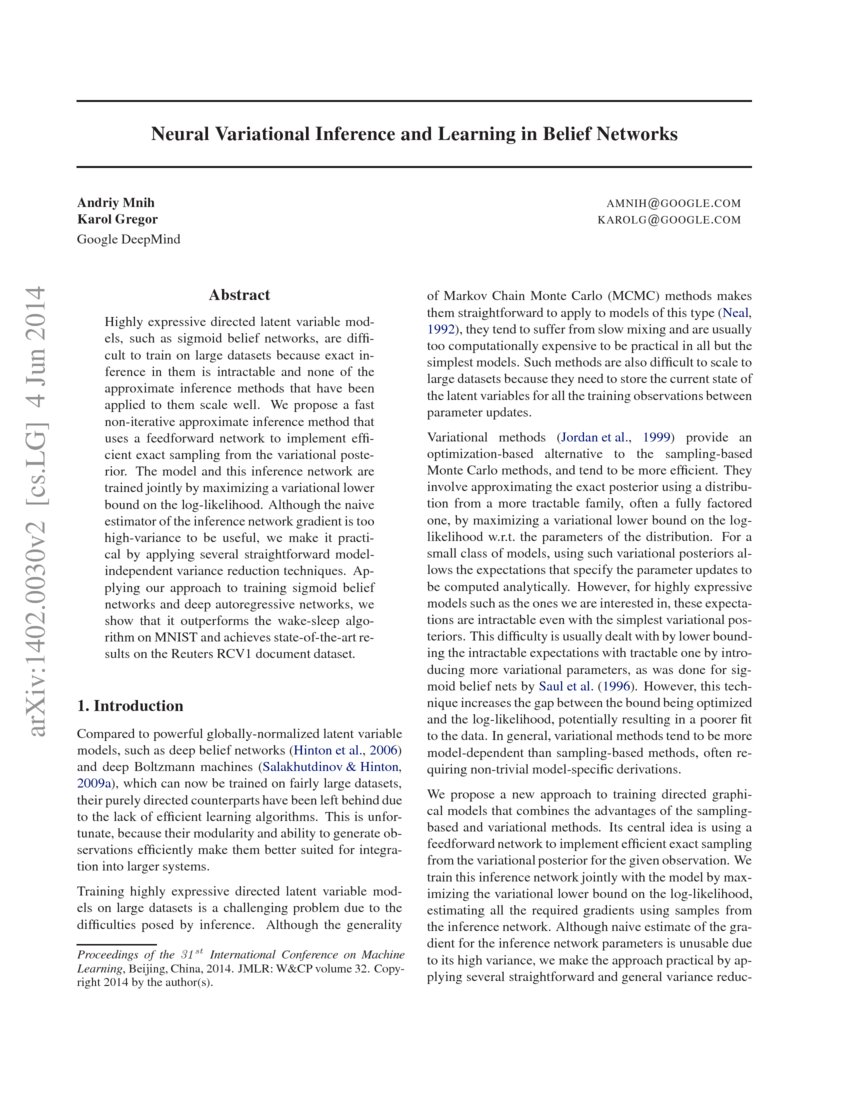 Neural Variational Inference and Learning in Belief Networks | DeepAI