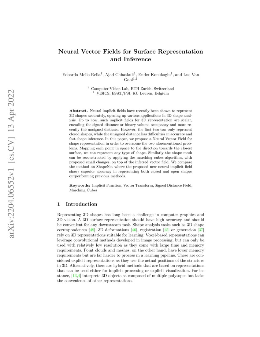Neural Vector Fields for Surface Representation and Inference | DeepAI