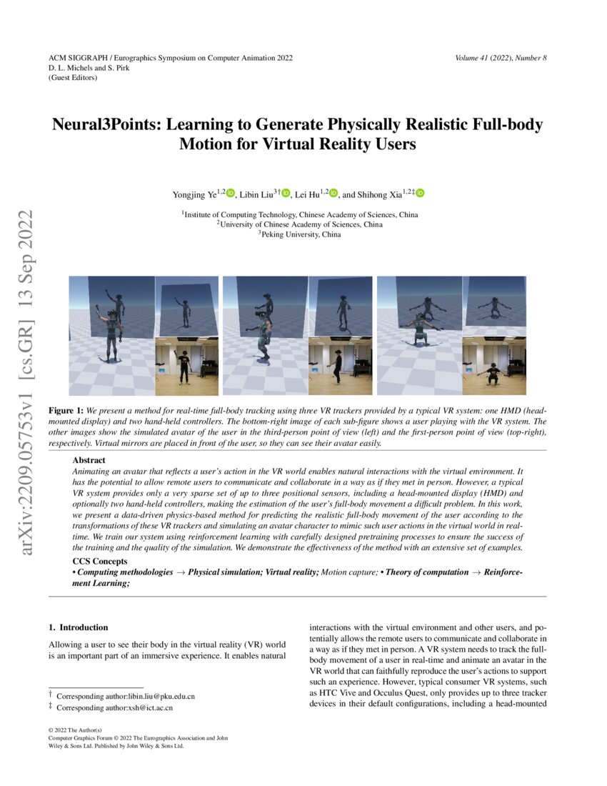 Neural3Points: Learning to Generate Physically Realistic Full-body Motion for Virtual Reality ...