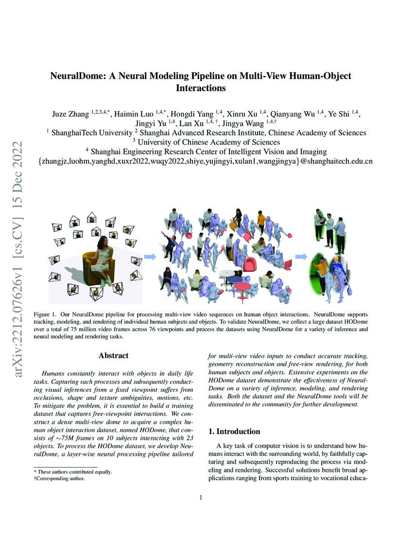 Neuraldome A Neural Modeling Pipeline On Multi View Human Object Interactions Deepai