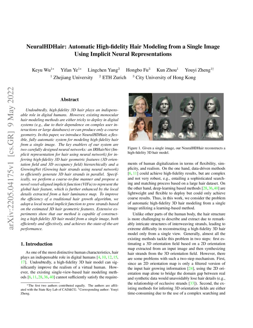 Neuralhdhair Automatic High Fidelity Hair Modeling From A Single Image Using Implicit Neural