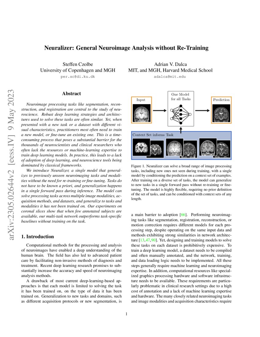 Neuralizer: General Neuroimage Analysis without Re-Training | DeepAI
