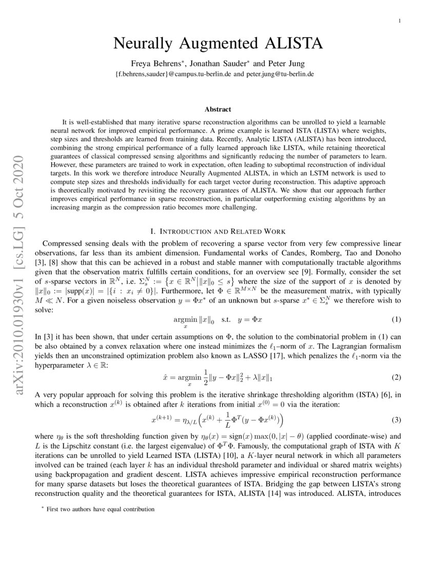 Neurally Augmented ALISTA | DeepAI