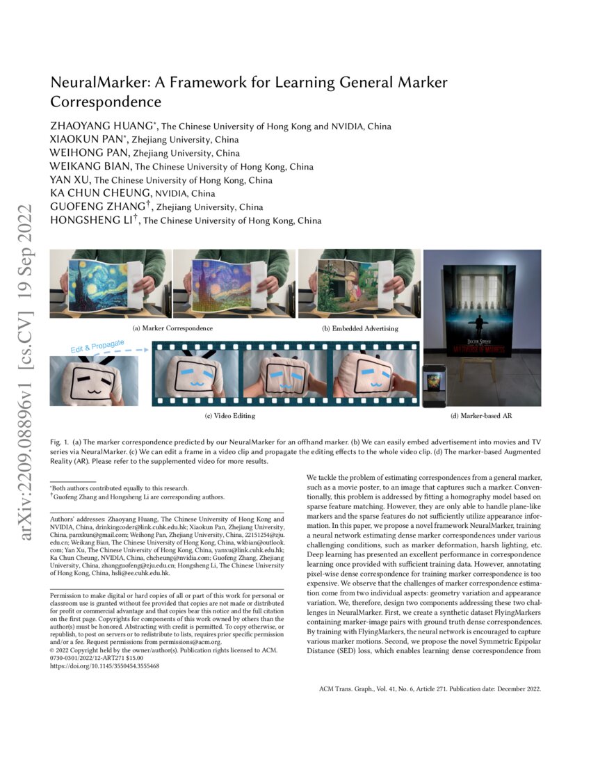NeuralMarker: A Framework for Learning General Marker Correspondence ...