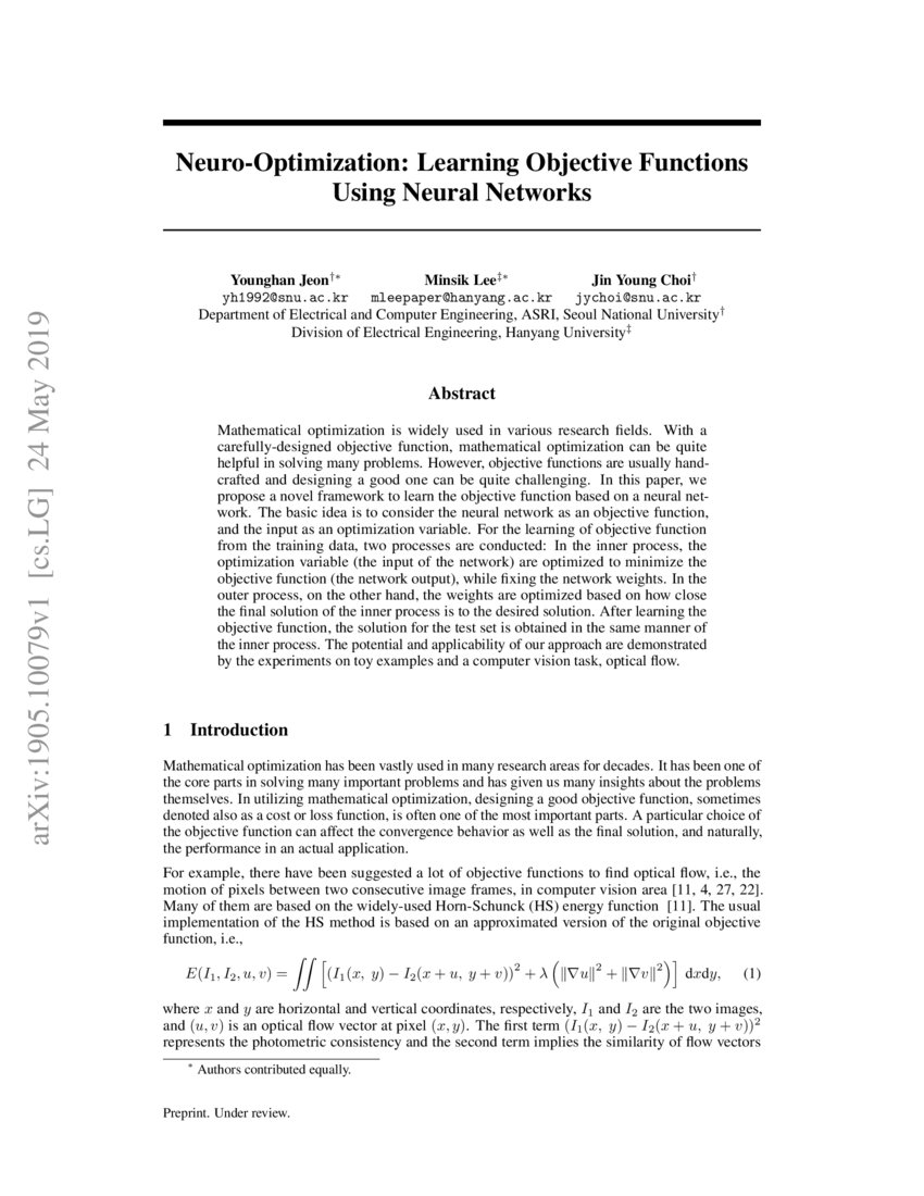 Neuro-Optimization: Learning Objective Functions Using Neural Networks | DeepAI