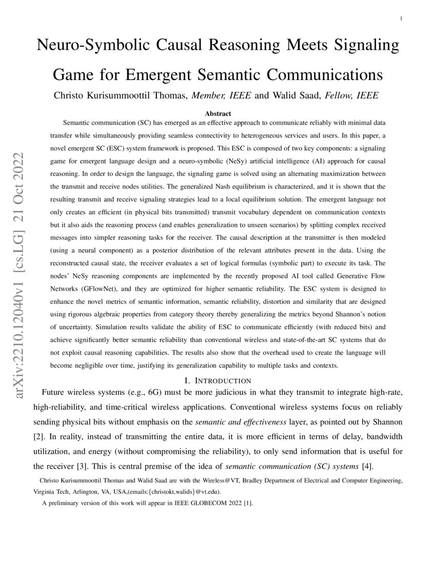 Neuro-Symbolic Causal Reasoning Meets Signaling Game for Emergent Semantic Communications | DeepAI