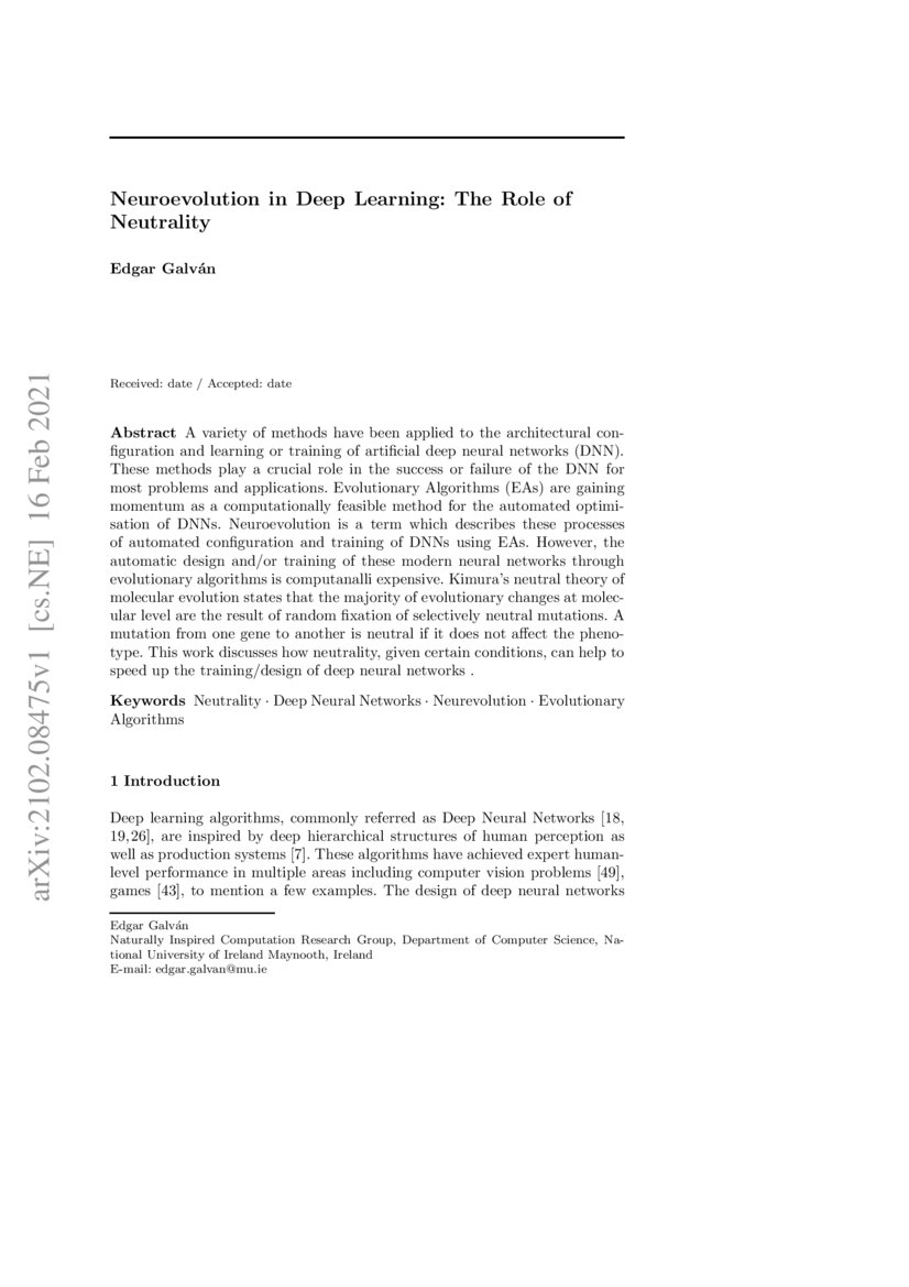 Neuroevolution in Deep Learning: The Role of Neutrality | DeepAI