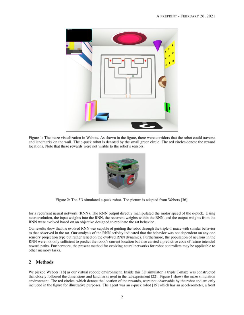 Neuroevolution Of A Recurrent Neural Network For Spatial And Working Memory In A Simulated