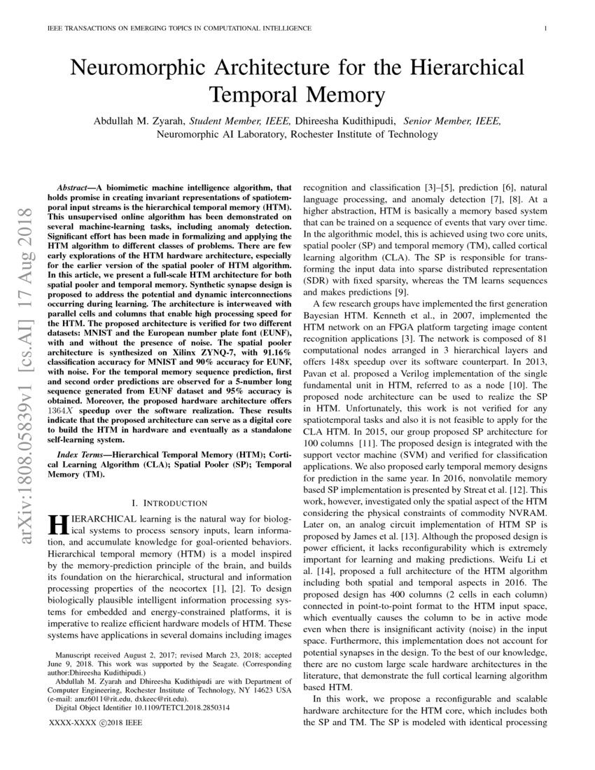 Neuromorphic Architecture For The Hierarchical Temporal Memory Deepai