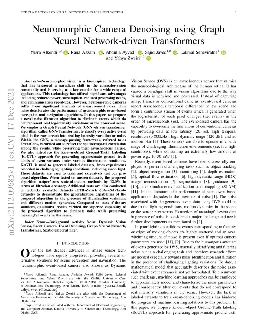 Neuromorphic Camera Denoising using Graph Neural Network-driven Transformers | DeepAI