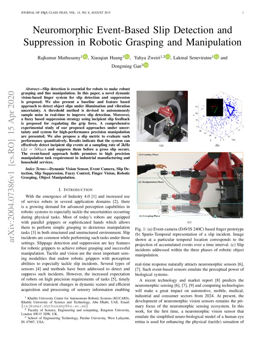Neuromorphic Event-Based Slip Detection and suppression in Robotic Grasping and Manipulation ...