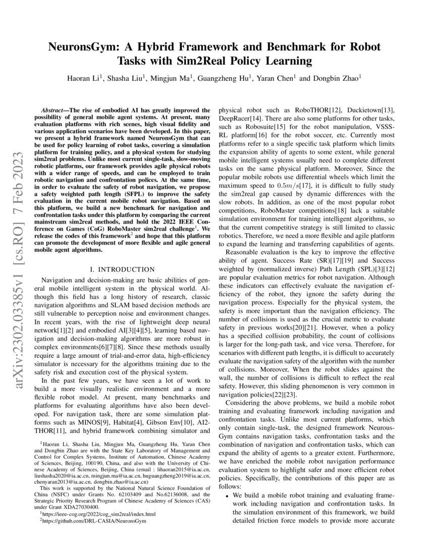 NeuronsGym: A Hybrid Framework and Benchmark for Robot Tasks with Sim2Real Policy Learning | DeepAI