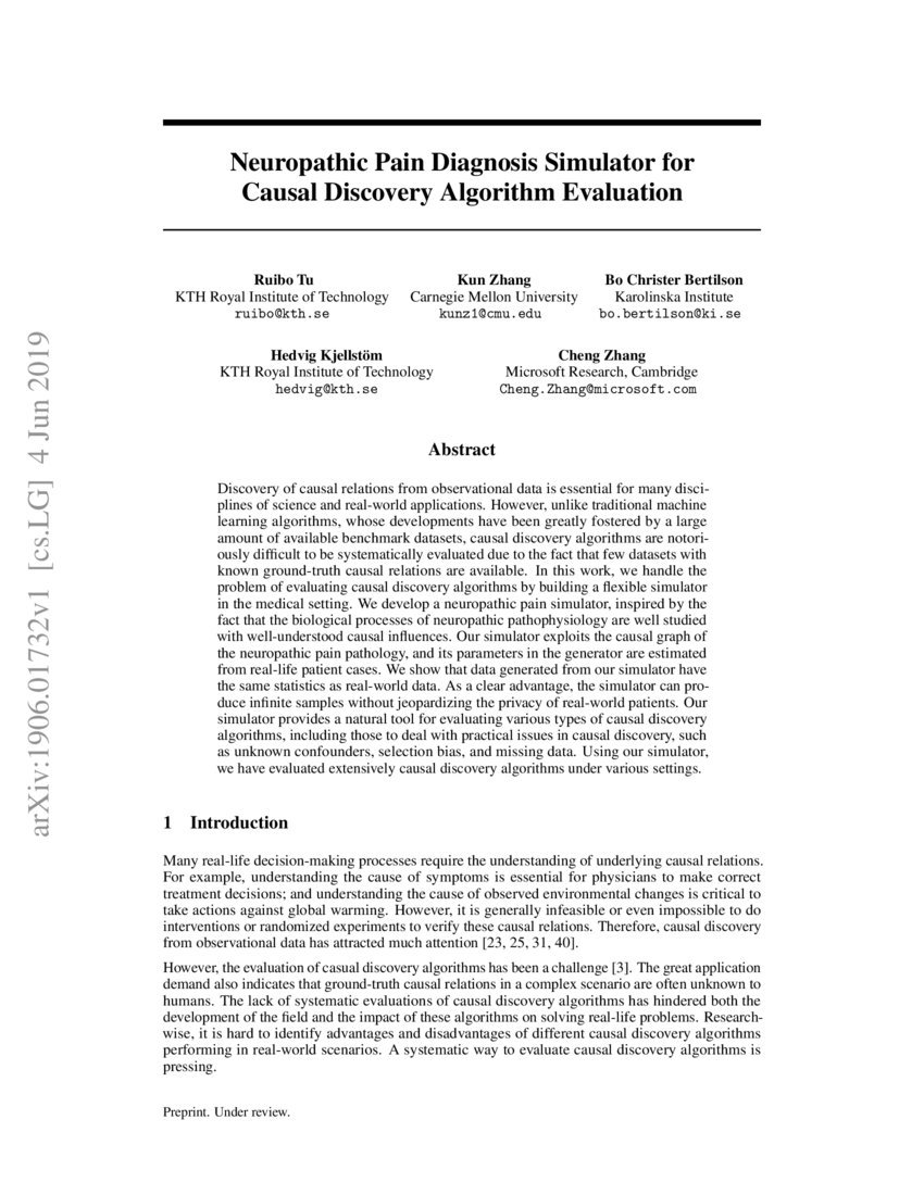 Neuropathic Pain Diagnosis Simulator for Causal Discovery Algorithm Evaluation | DeepAI