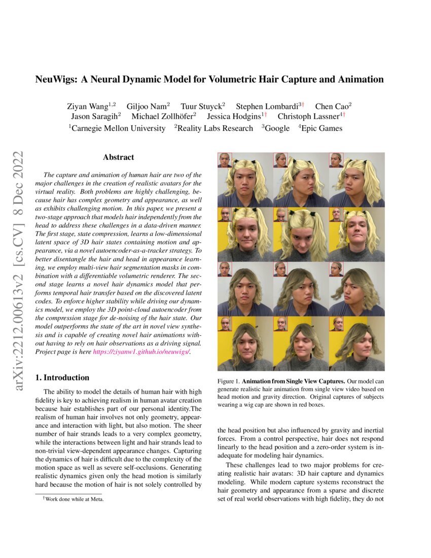 NeuWigs: A Neural Dynamic Model for Volumetric Hair Capture and ...