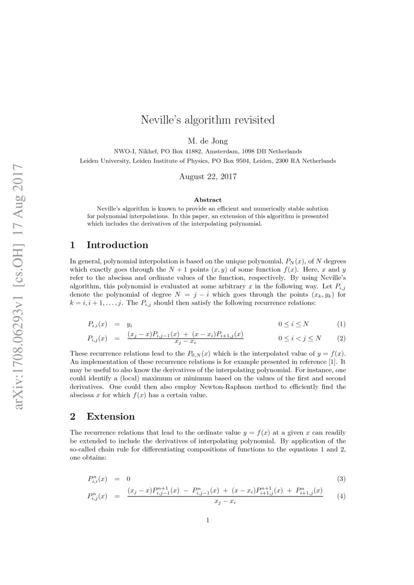 Neville's algorithm revisited | DeepAI