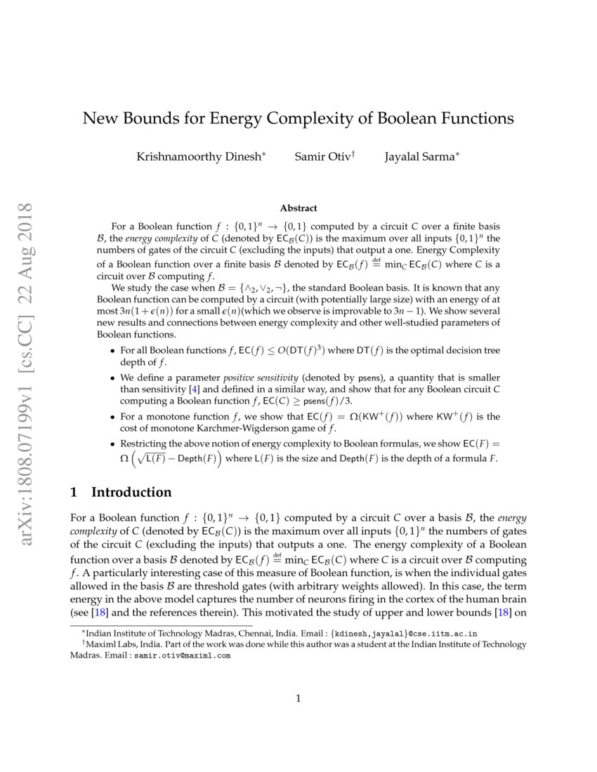 New Bounds For Energy Complexity Of Boolean Functions Deepai