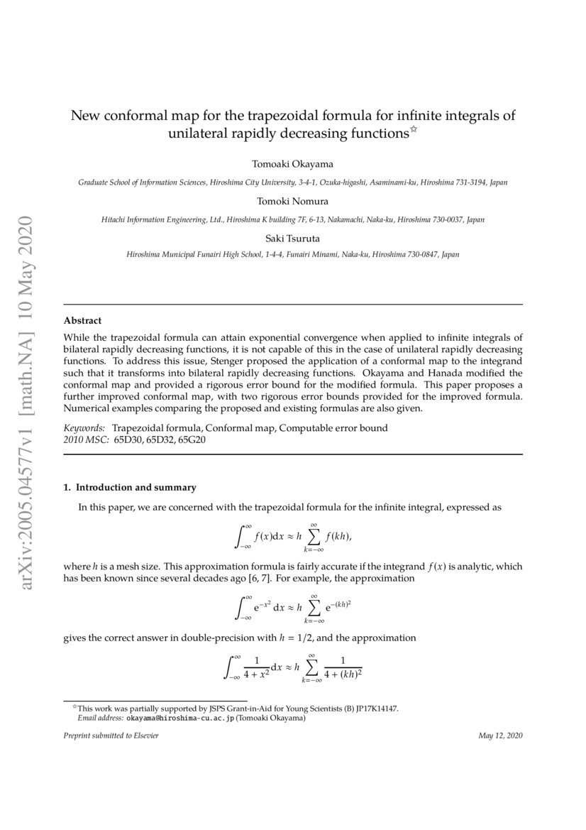 New conformal map for the trapezoidal formula for infinite integrals of unilateral rapidly ...