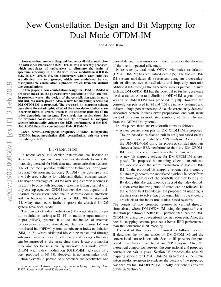 New Constellation Design and Bit Mapping for Dual Mode OFDM-IM | DeepAI