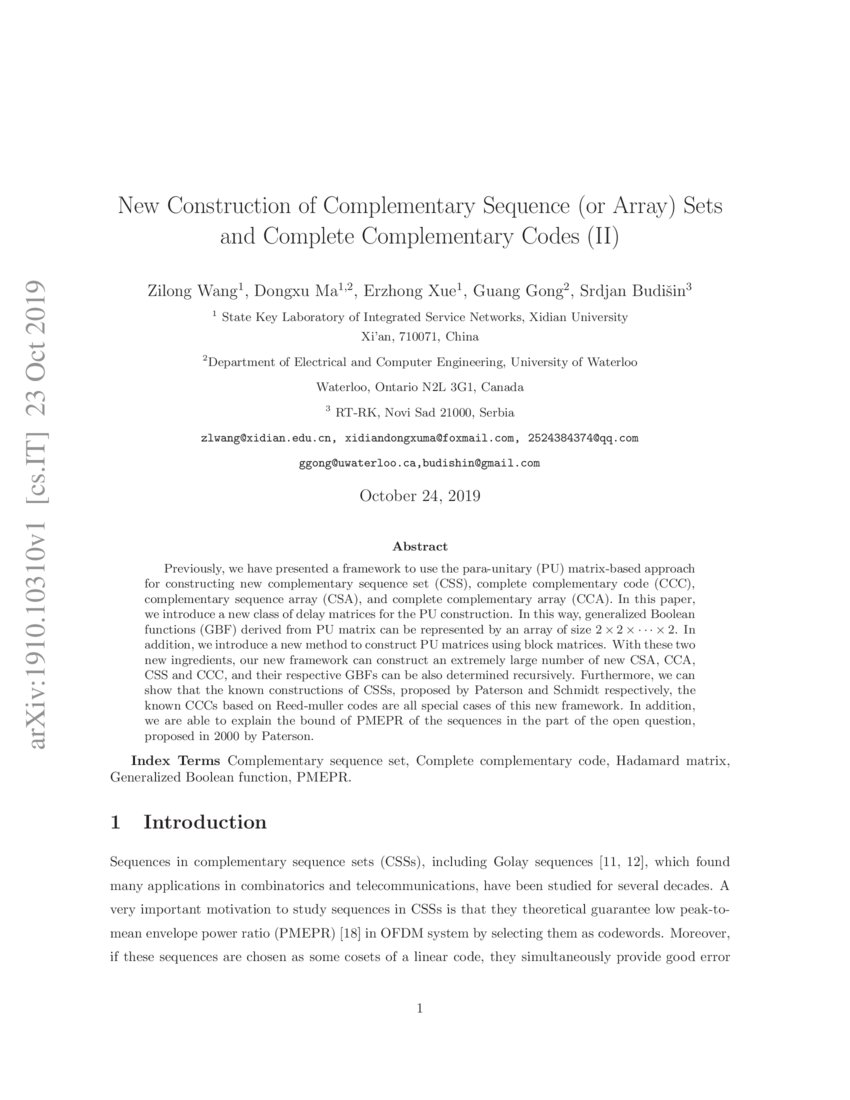 New Construction of Complementary Sequence (or Array) Sets and Complete Complementary Codes (II ...