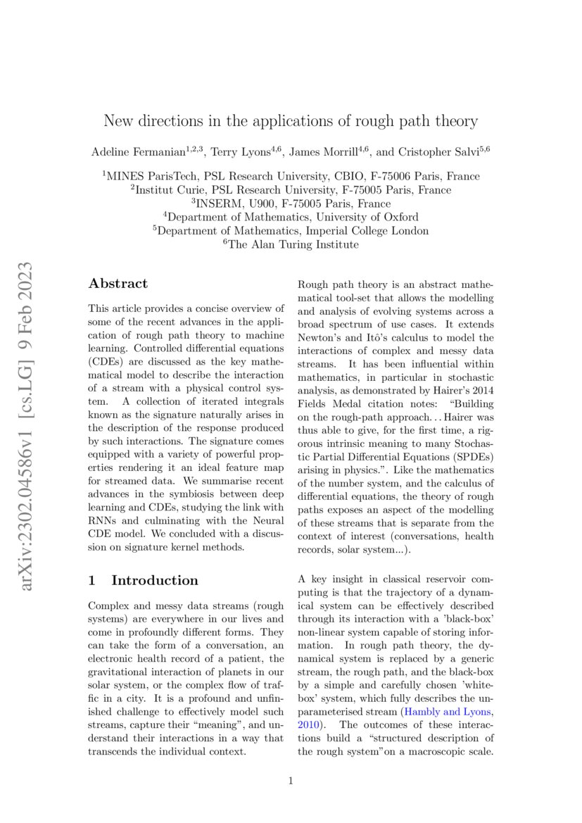 New directions in the applications of rough path theory | DeepAI