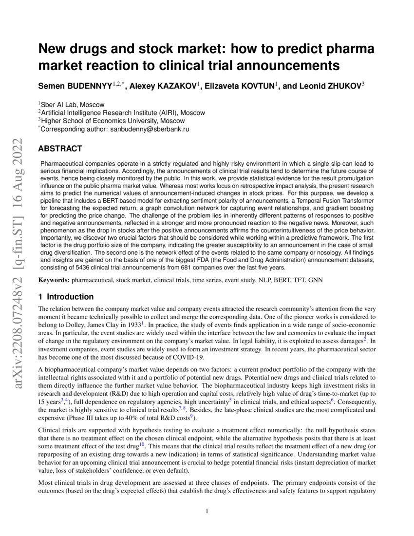 New drugs and stock market: how to predict pharma market reaction to ...