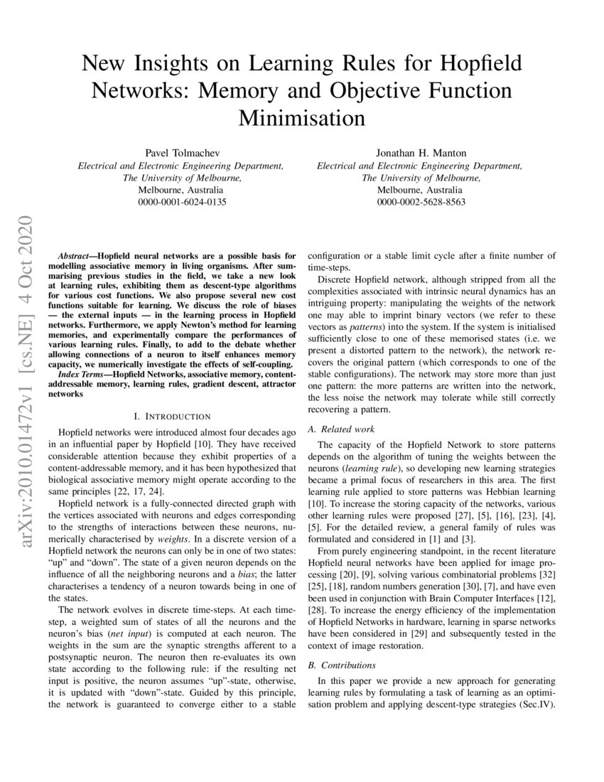 New Insights On Learning Rules For Hopfield Networks Memory And