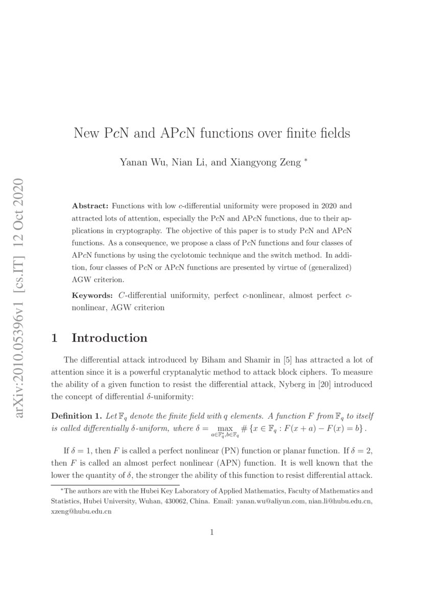 New PcN and APcN functions over finite fields | DeepAI