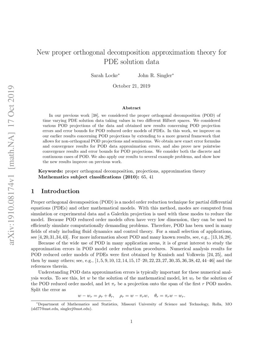 New proper orthogonal decomposition approximation theory for PDE ...