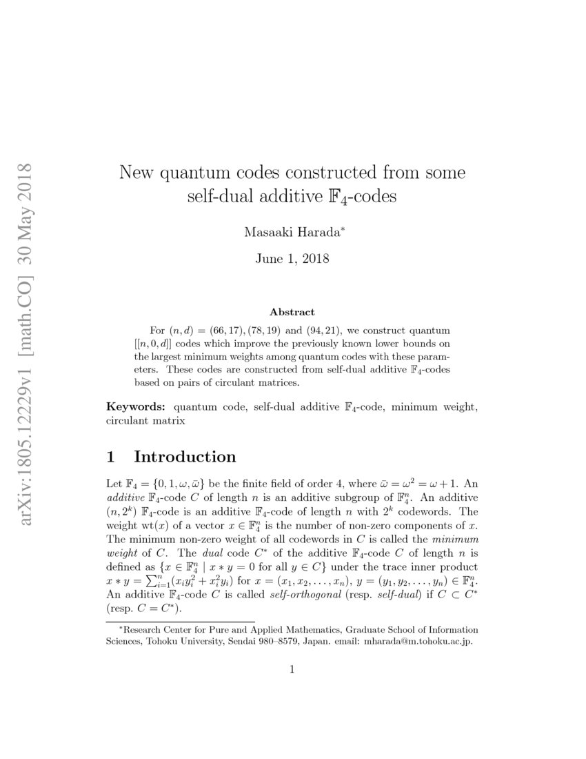 New quantum codes constructed from some self-dual additive F_4-codes | DeepAI