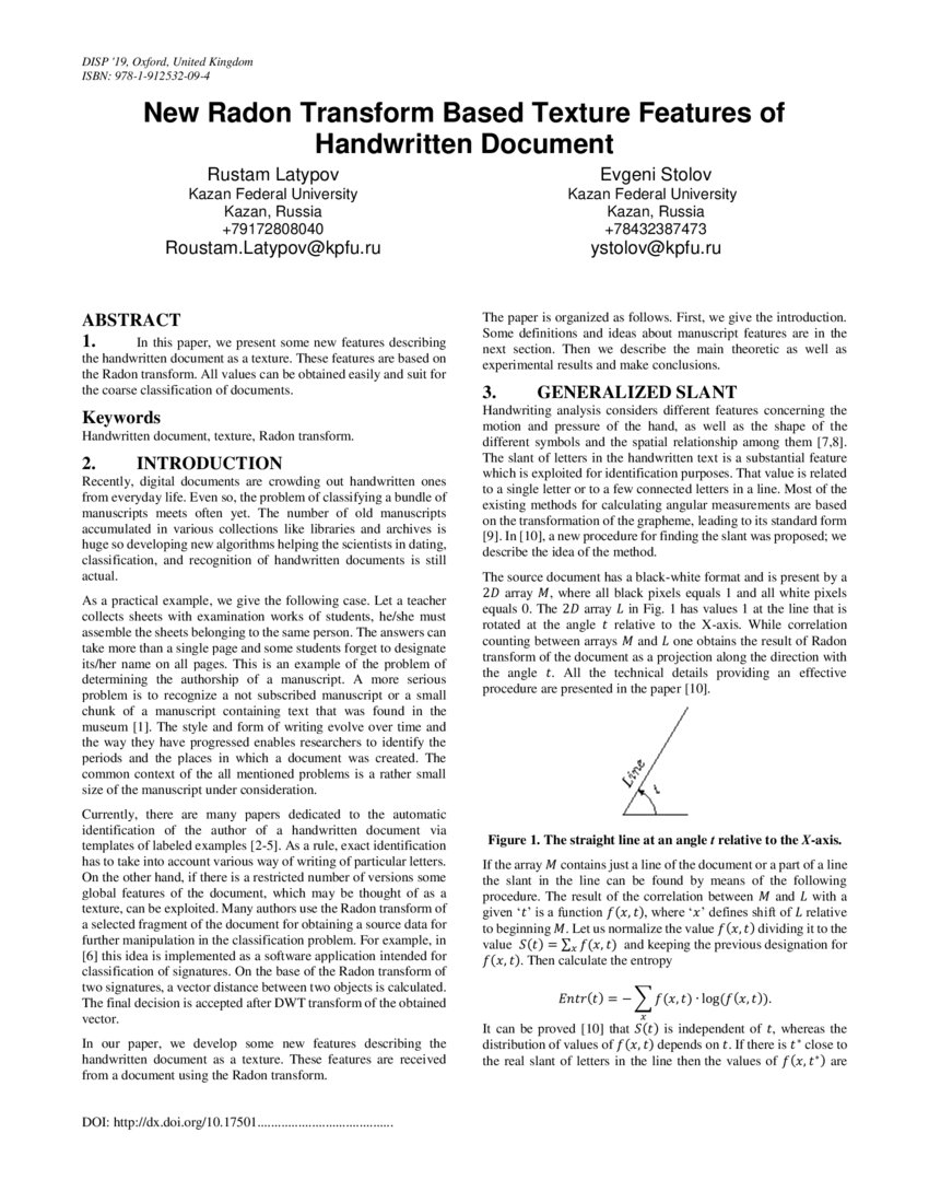 New Radon Transform Based Texture Features Of Handwritten Document Deepai 