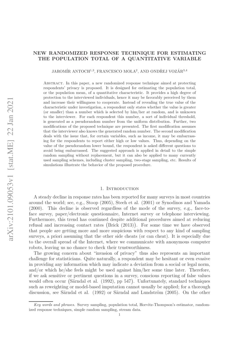 New randomized response technique for estimating the population total ...