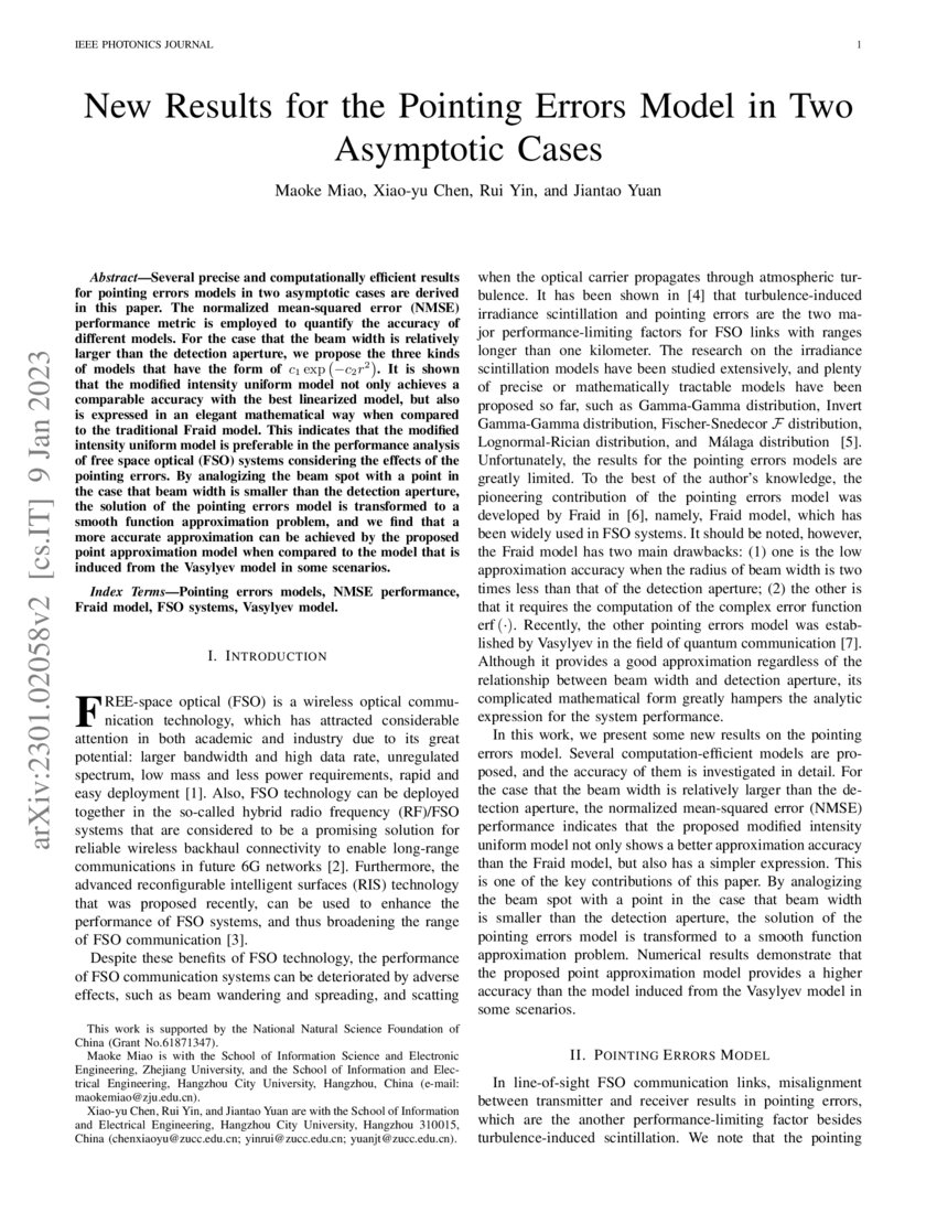 New Results for the Pointing Errors Model in Two Asymptotic Cases | DeepAI
