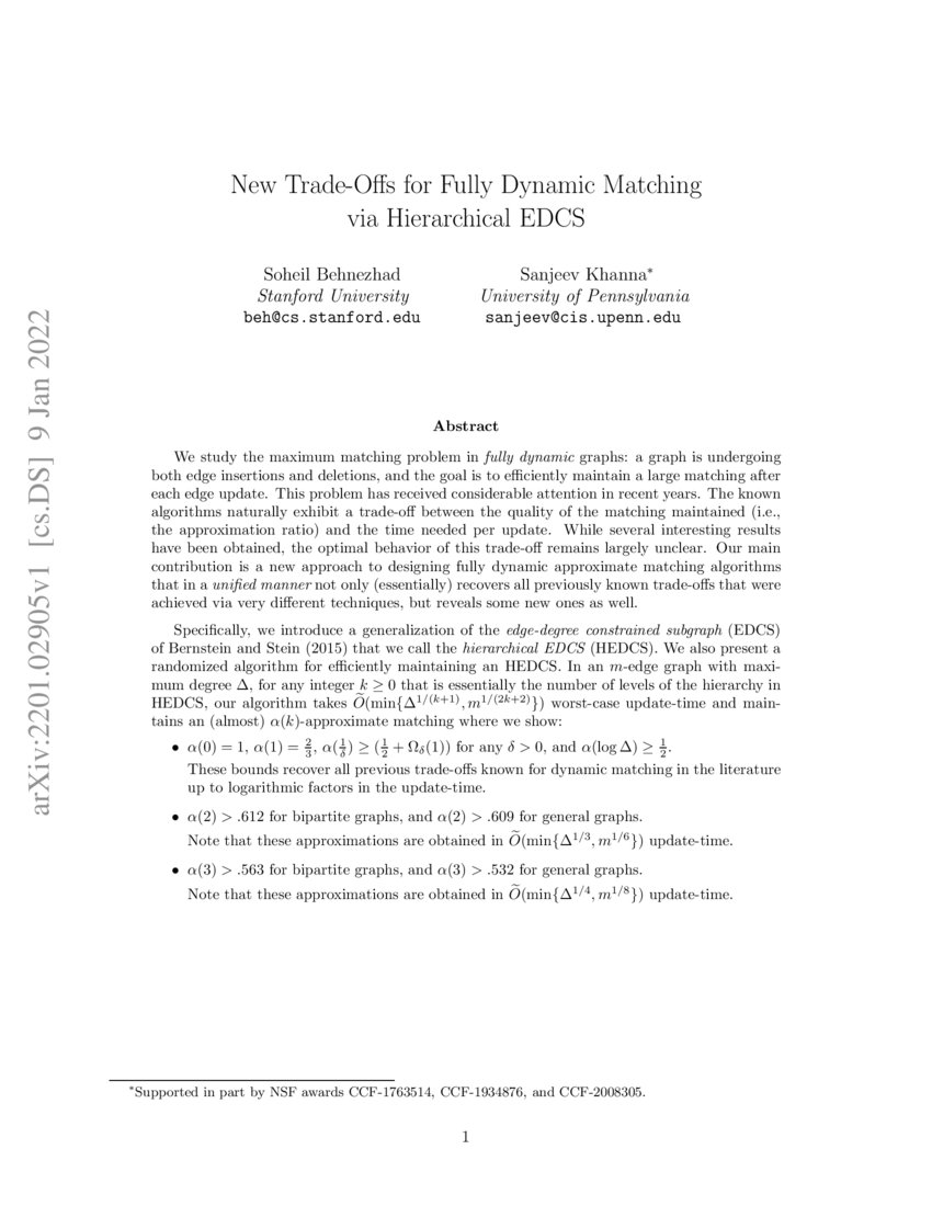 New Trade-Offs for Fully Dynamic Matching via Hierarchical EDCS | DeepAI