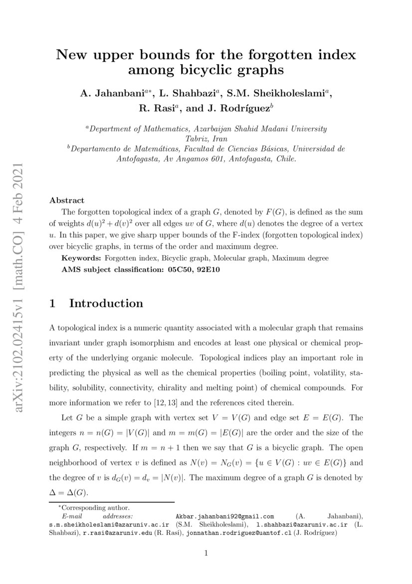 New upper bounds for the forgotten index among bicyclic graphs | DeepAI