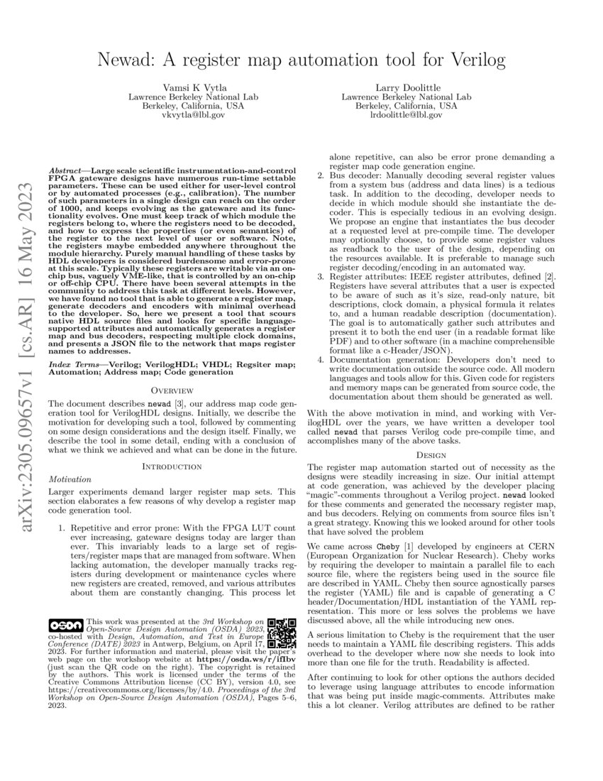 Newad: A register map automation tool for Verilog | DeepAI