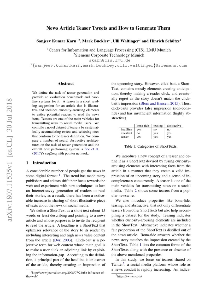 News Article Teaser Tweets and How to Generate Them | DeepAI