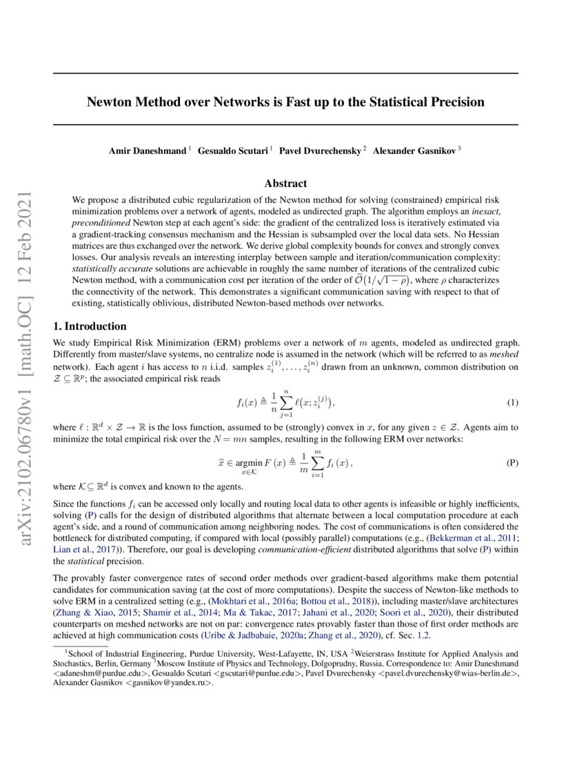 Newton Method over Networks is Fast up to the Statistical Precision | DeepAI
