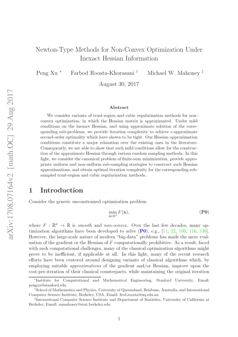 Newton Type Methods For Non Convex Optimization Under Inexact Hessian Information Deepai 