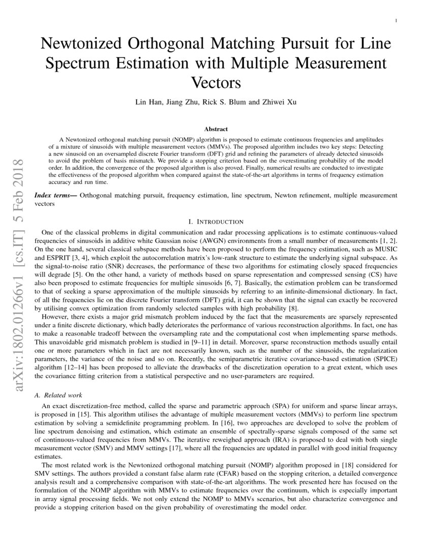 Newtonized Orthogonal Matching Pursuit for Line Spectrum Estimation with Multiple Measurement ...