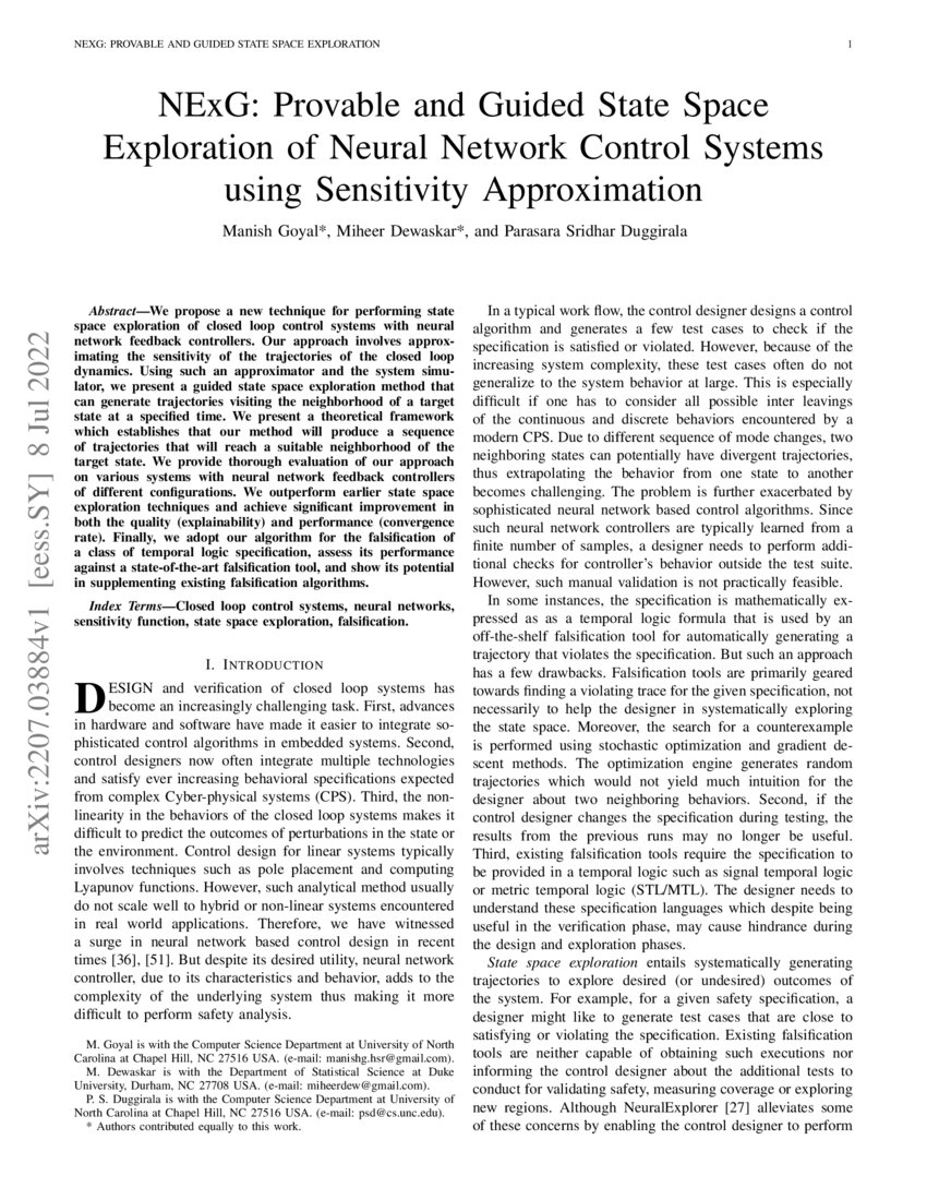 Nexg Provable And Guided State Space Exploration Of Neural Network Control Systems Using