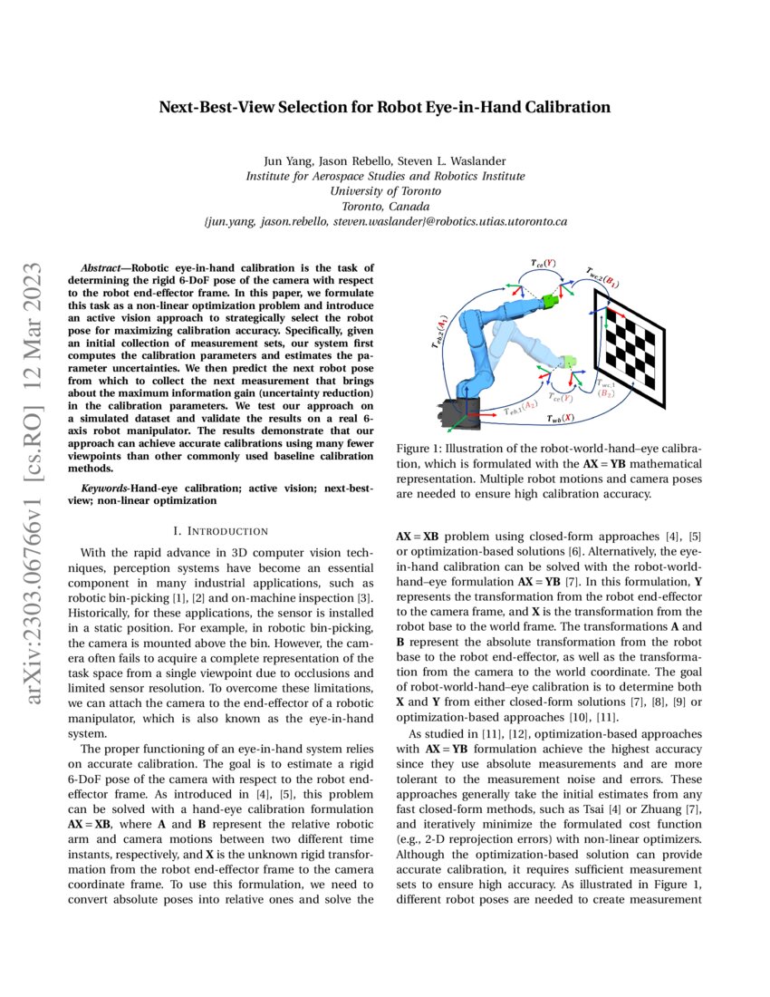 Next-Best-View Selection for Robot Eye-in-Hand Calibration | DeepAI