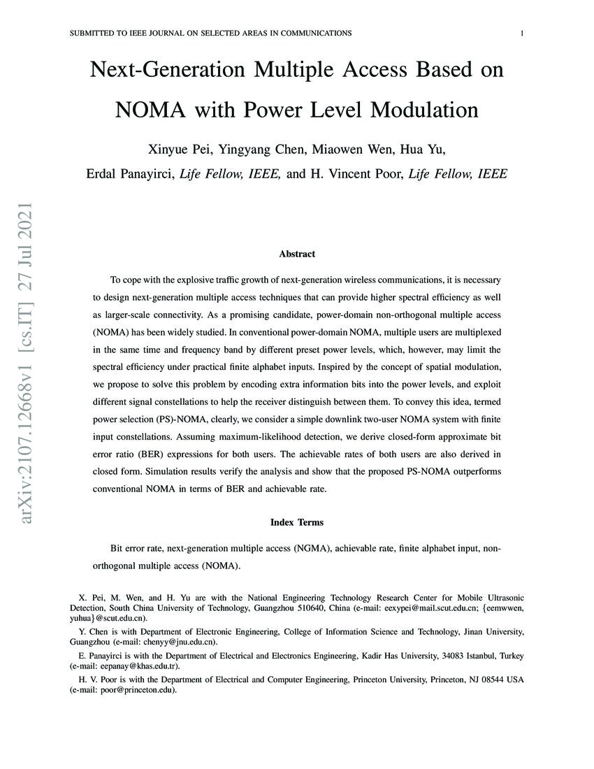 Next Generation Multiple Access Based On Noma With Power Level