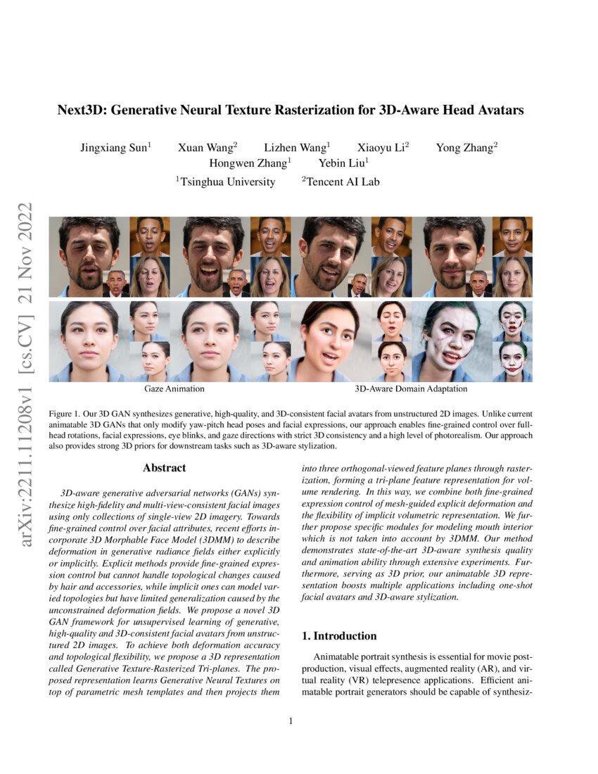 Next3d Generative Neural Texture Rasterization For 3d Aware Head Avatars Deepai