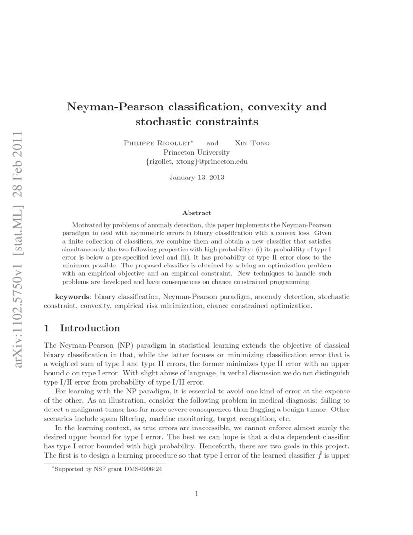Neyman Pearson Classification Convexity And Stochastic Constraints