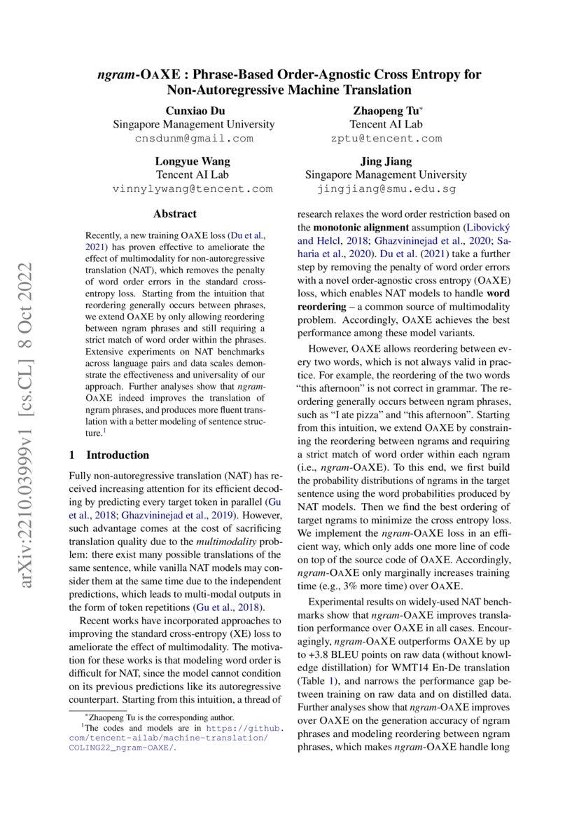 ngram-OAXE: Phrase-Based Order-Agnostic Cross Entropy for Non ...