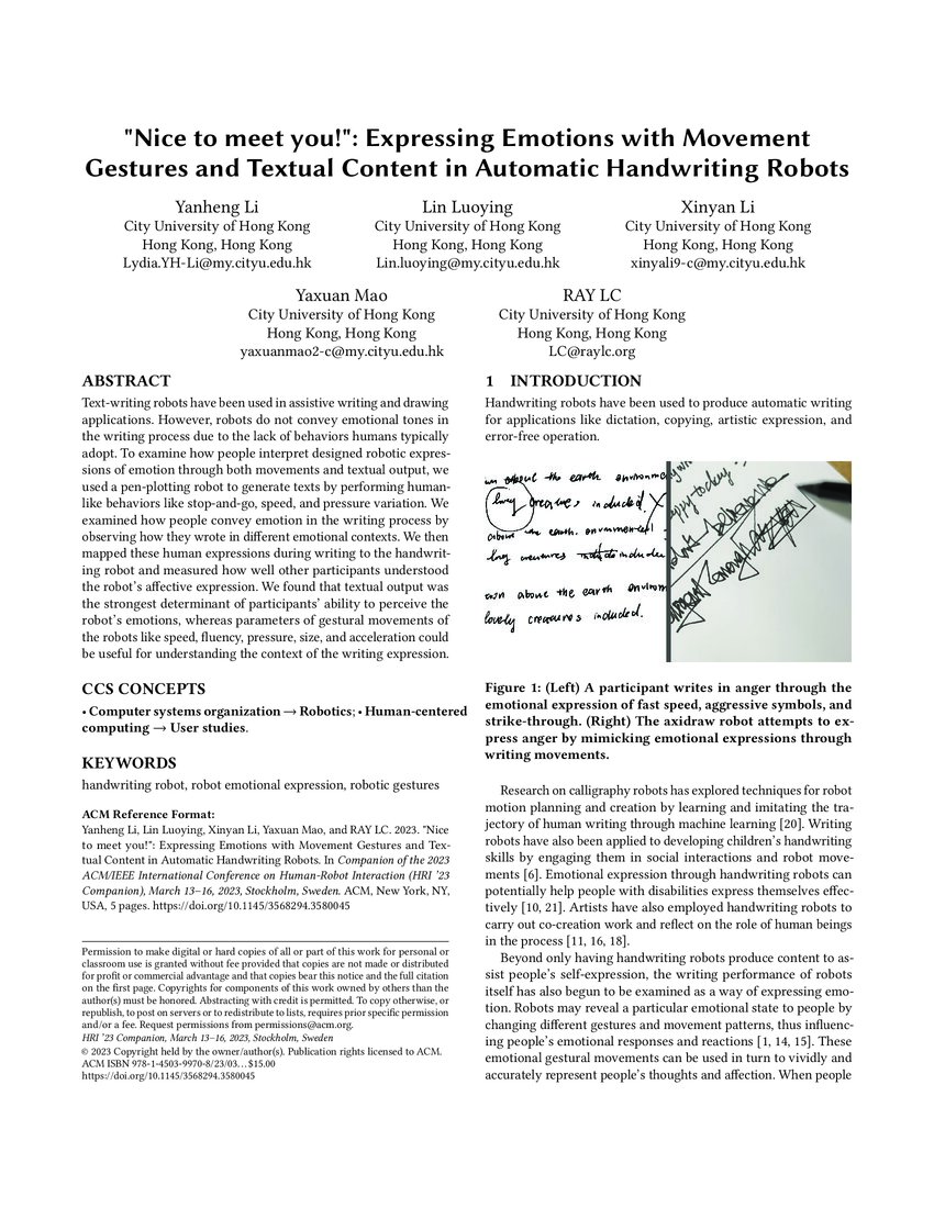 "Nice to meet you!": Expressing Emotions with Movement Gestures and ...
