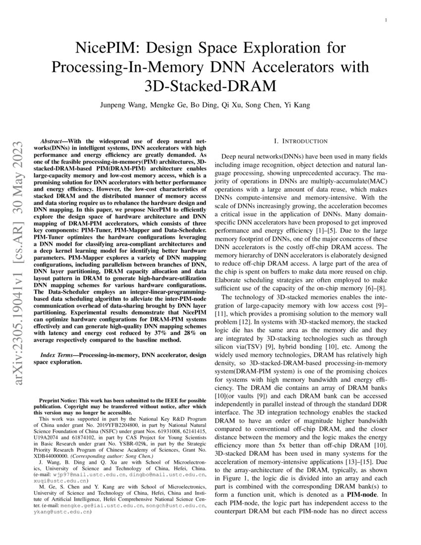 Nicepim Design Space Exploration For Processing In Memory Dnn